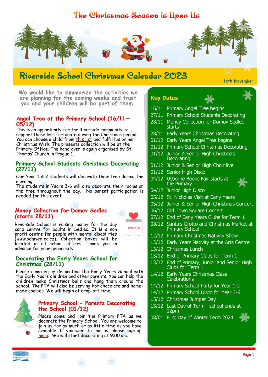 Christmas Events 2023 - Riverside International School in Prague